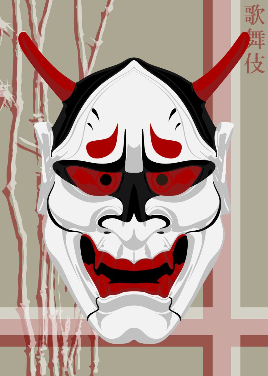 'Kabuki Mask Rice Paper 44' Poster by Josh B | Displate