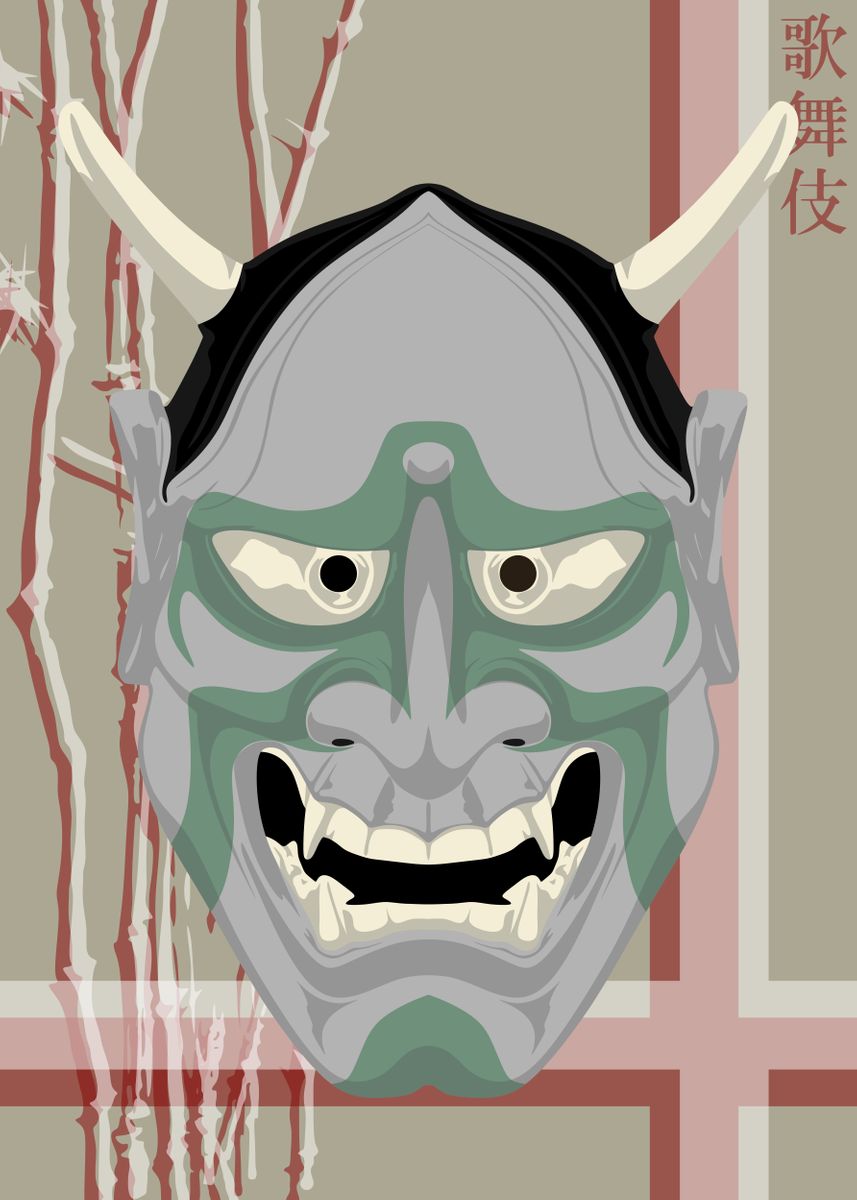 'Kabuki Mask Rice Paper 47' Poster by Josh B | Displate