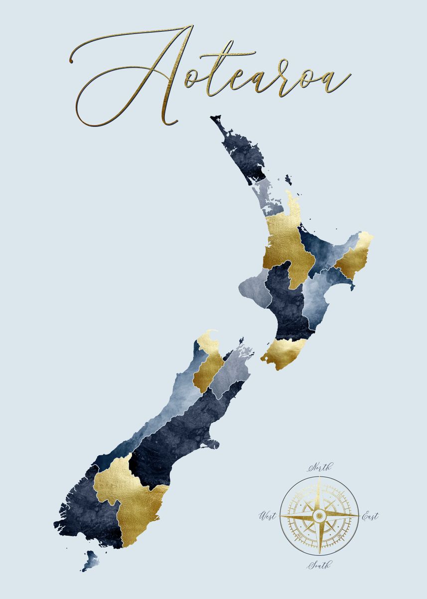 'New Zealand Map Art' Poster, picture, metal print, paint by Urban ...