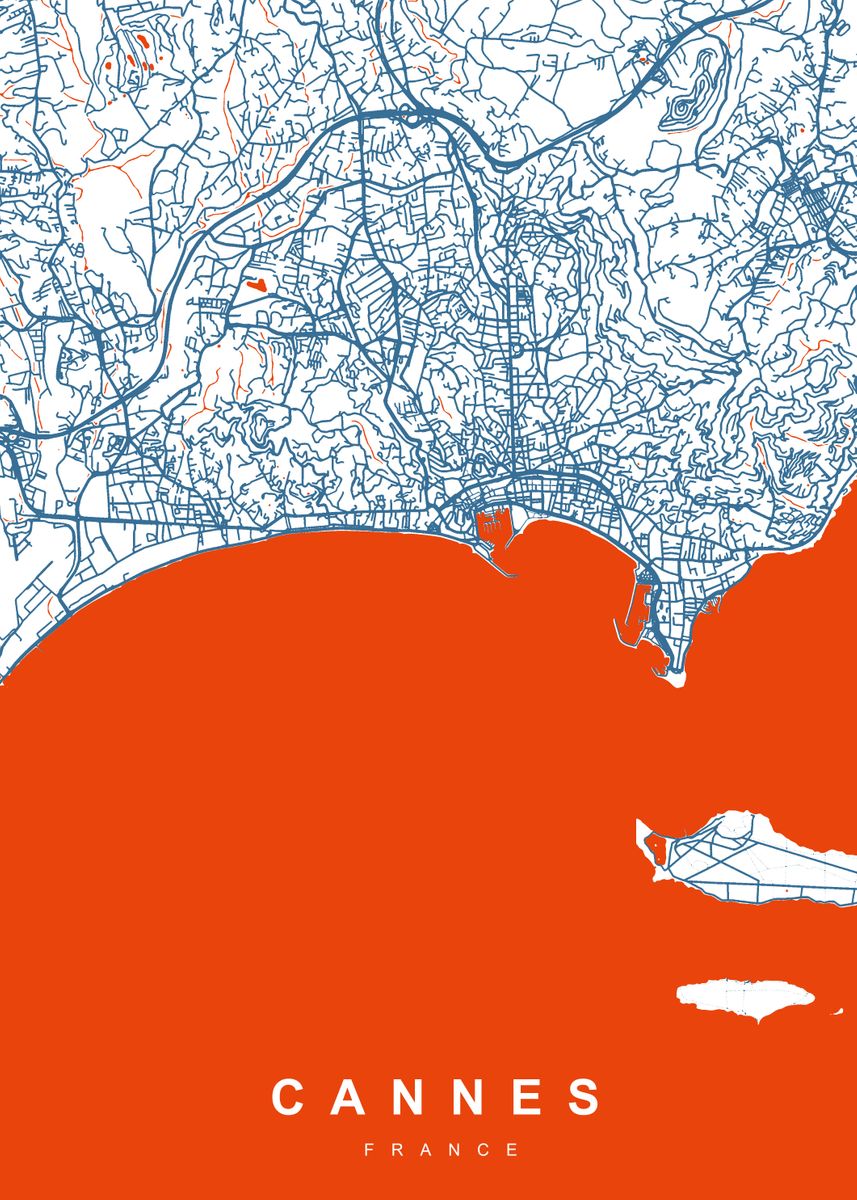 'CANNES Map FRANCE' Poster, picture, metal print, paint by UrbanMaps ...