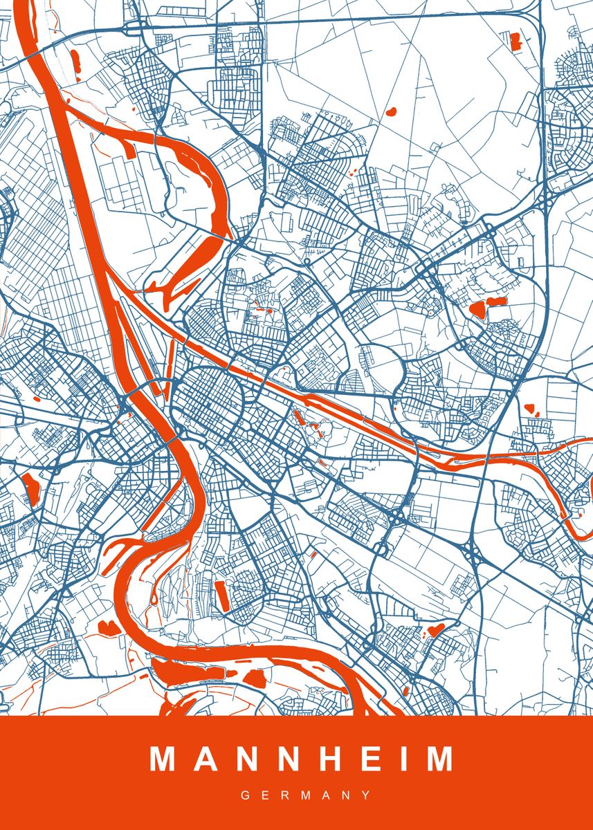 'MANNHEIM Map GERMANY' Poster, picture, metal print, paint by UrbanMaps ...