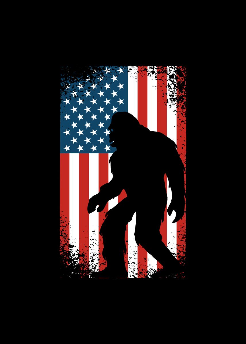 'American Flag Bigfoot USA' Poster, picture, metal print, paint by Phil ...