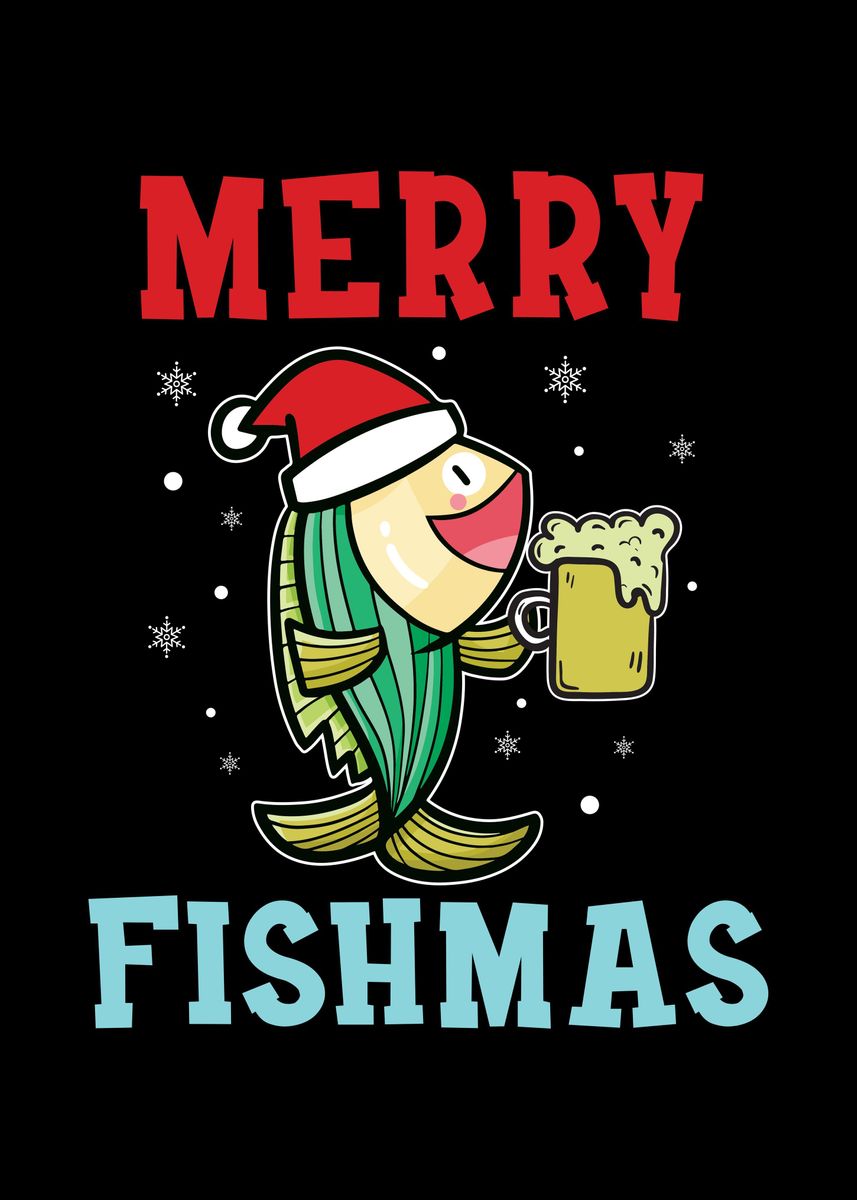 'Merry Fishmas Fish With' Poster, picture, metal print, paint by ...