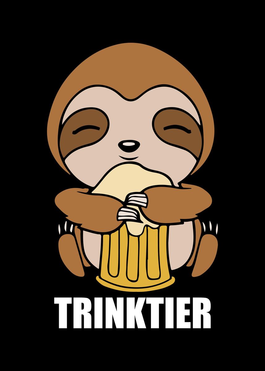 'German Beer Sloth' Poster, picture, metal print, paint by Sebastian ...