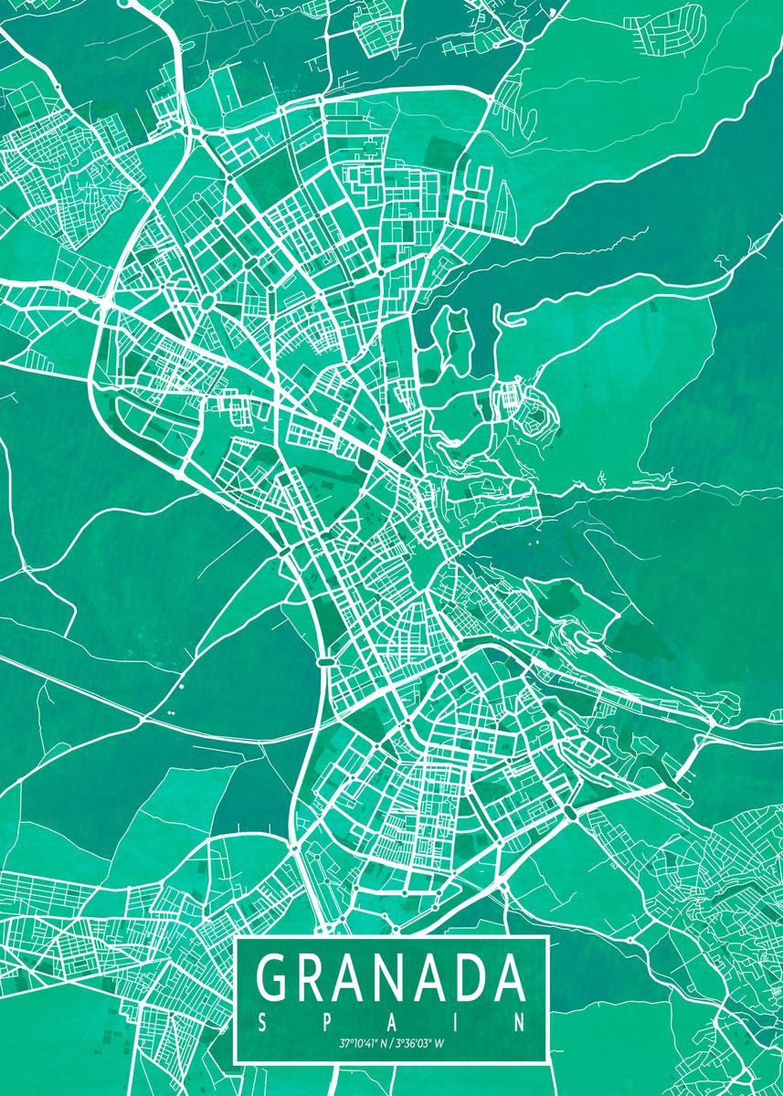'Granada Map Watercolor' Poster, picture, metal print, paint by deMAP ...