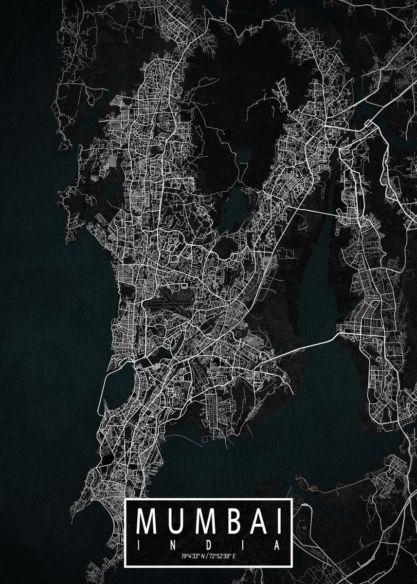 'Mumbai City Map Dark' Poster, picture, metal print, paint by deMAP ...