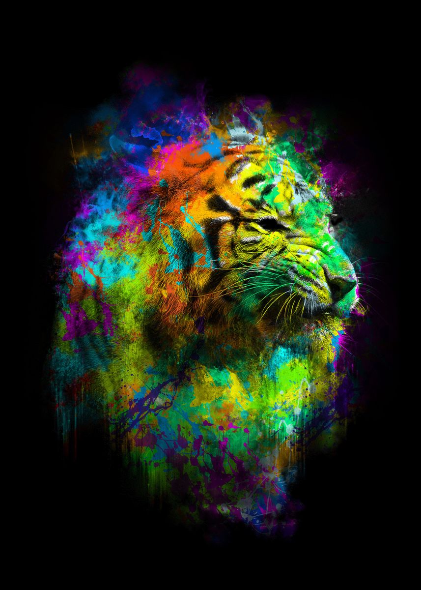 'Wild Colorful Lion' Poster by Andrea Guenther | Displate