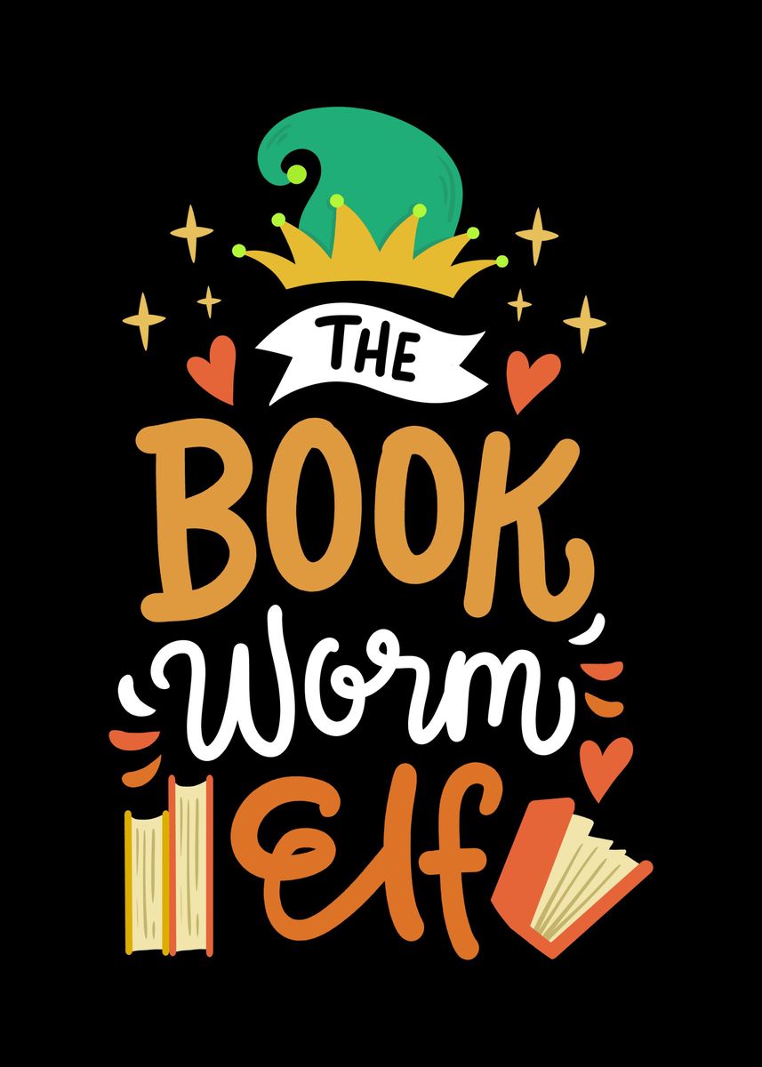 'Christmas Bookworm Elf' Poster, picture, metal print, paint by Mealla ...