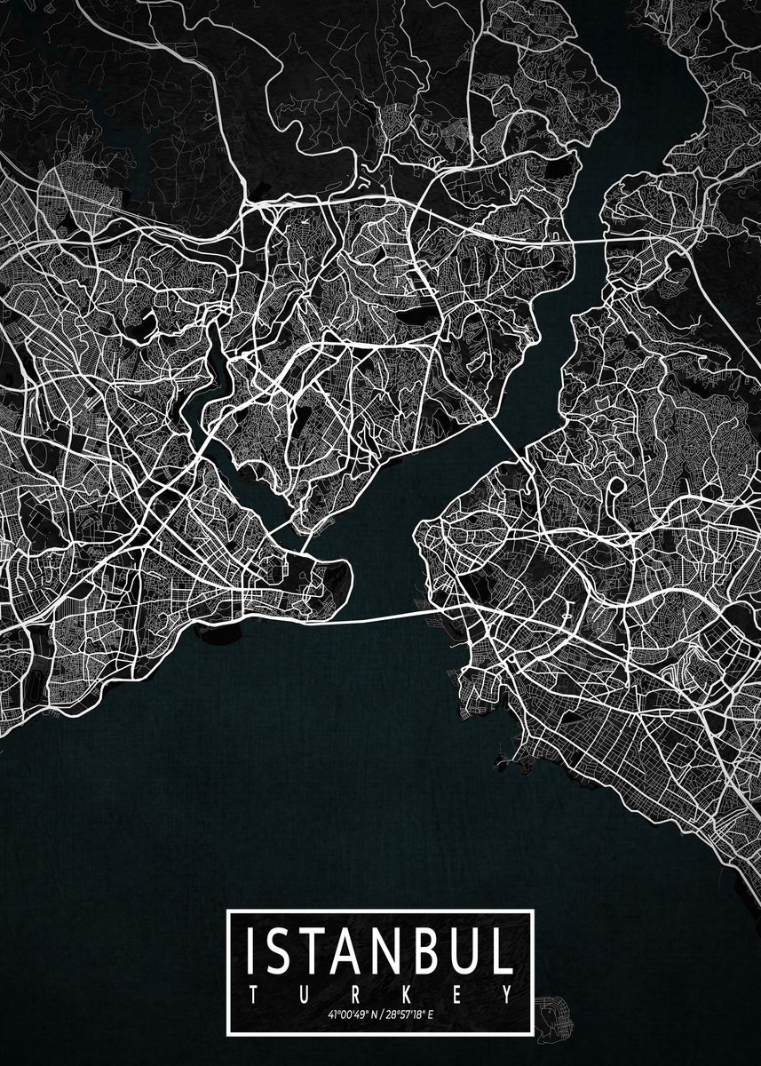 'Istanbul City Map Dark' Poster, picture, metal print, paint by deMAP ...