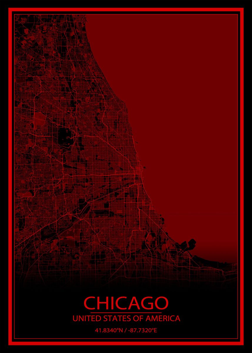 'Chicago Black and Red Map' Poster, picture, metal print, paint by Wall ...