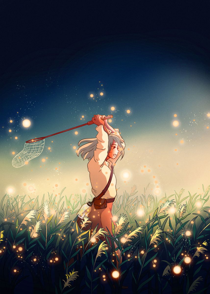 'Hunting the fireflies' Poster, picture, metal print, paint by Sekai of ...