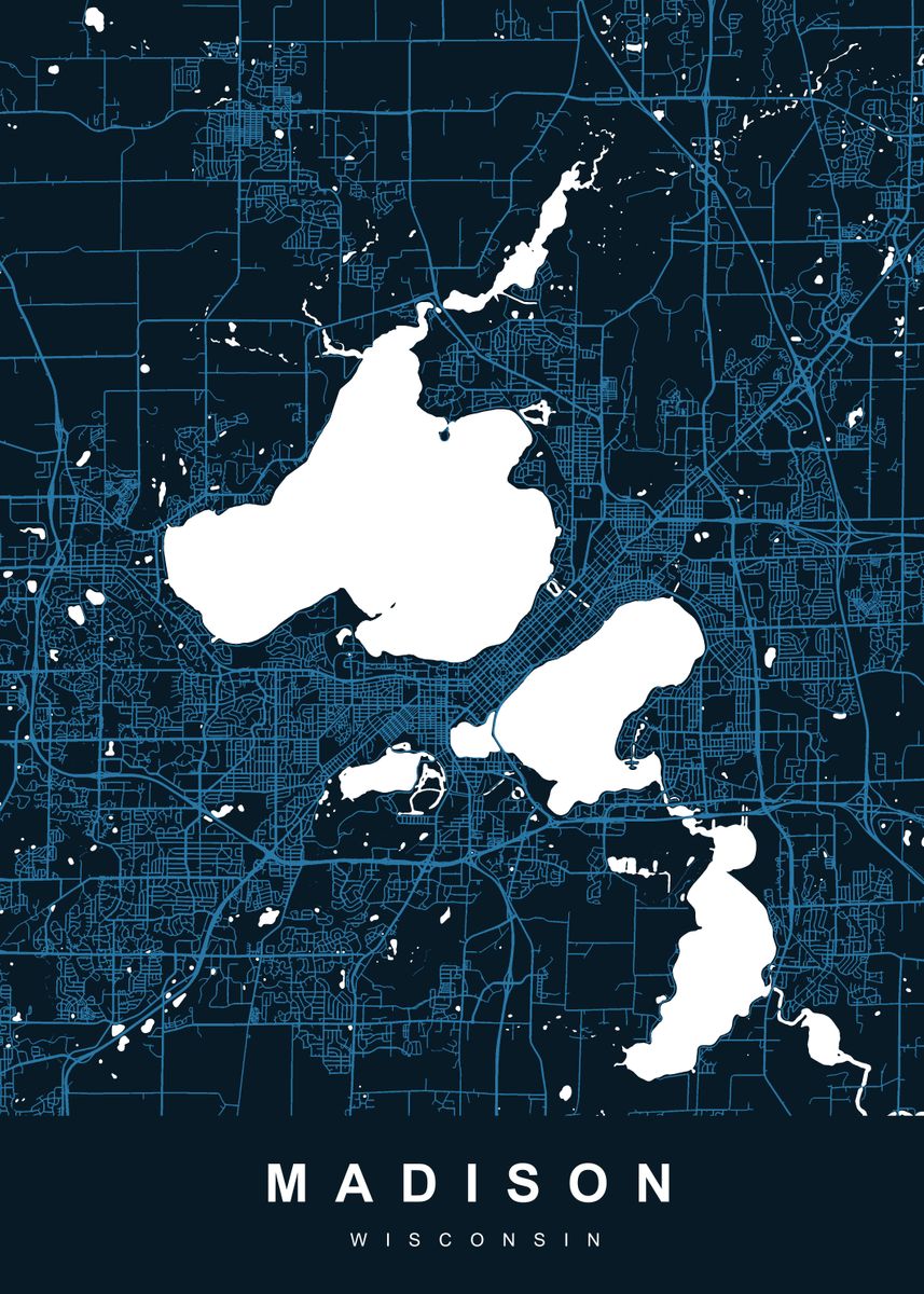 'MADISON Map WISCONSIN USA' Poster, picture, metal print, paint by ...