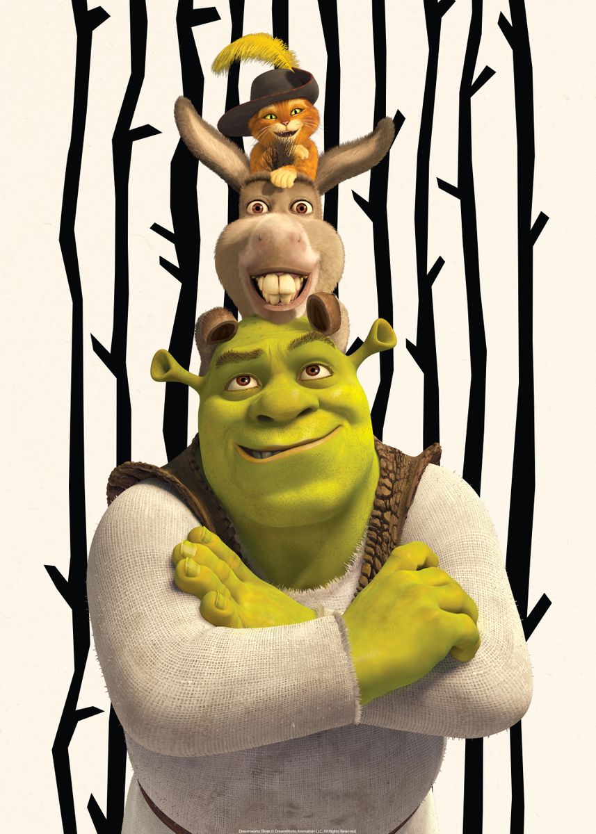 'A Cat, Donkey and Ogre' Poster, picture, metal print, paint by Shrek ...