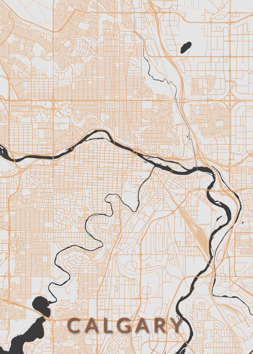 'Calgary Map' Poster, picture, metal print, paint by dkDesign | Displate