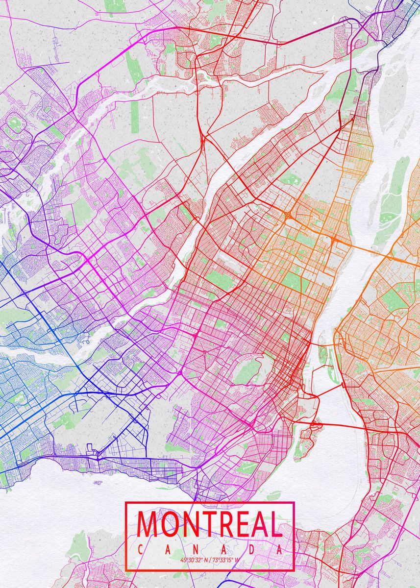 'Montreal Map Colorful' Poster, picture, metal print, paint by deMAP Studio | Displate
