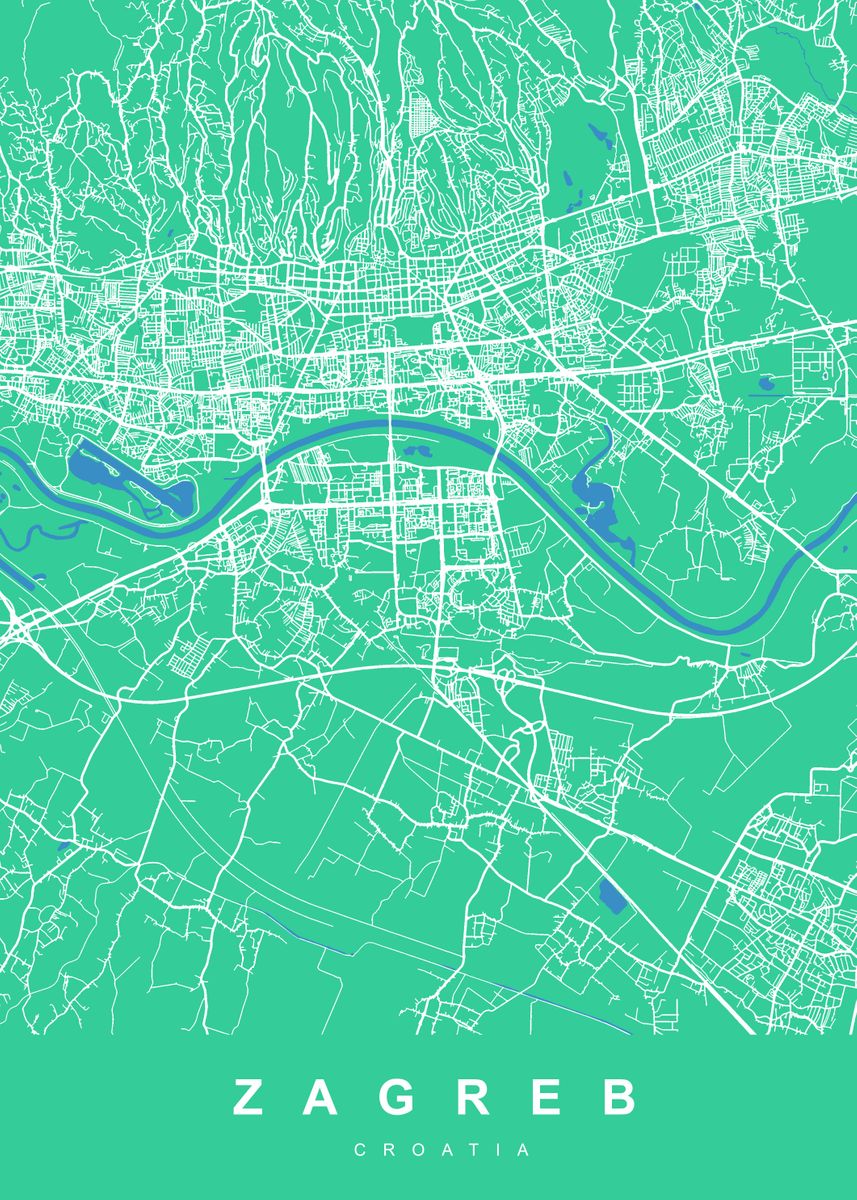 'ZAGREB Map CROATIA' Poster, picture, metal print, paint by UrbanMaps ...