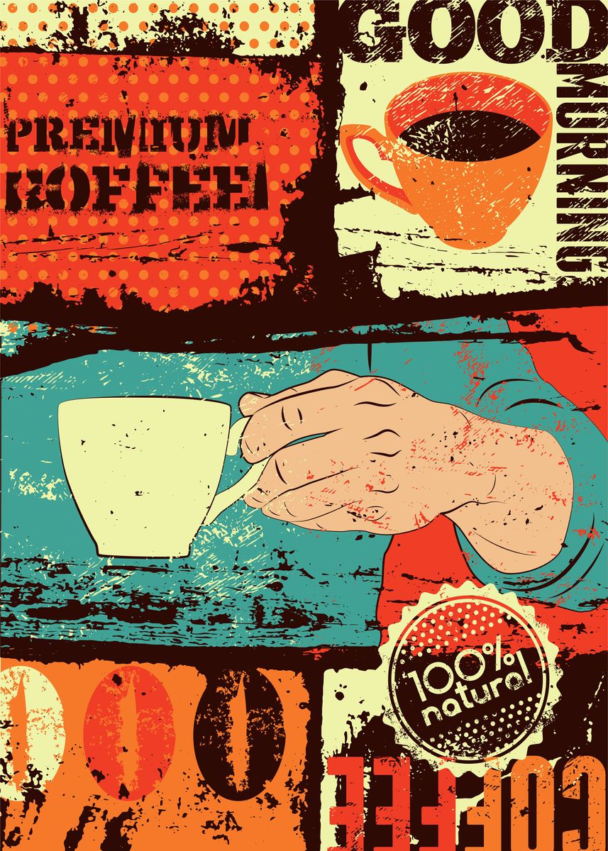 'Retro coffee poster' Poster, picture, metal print, paint by ...