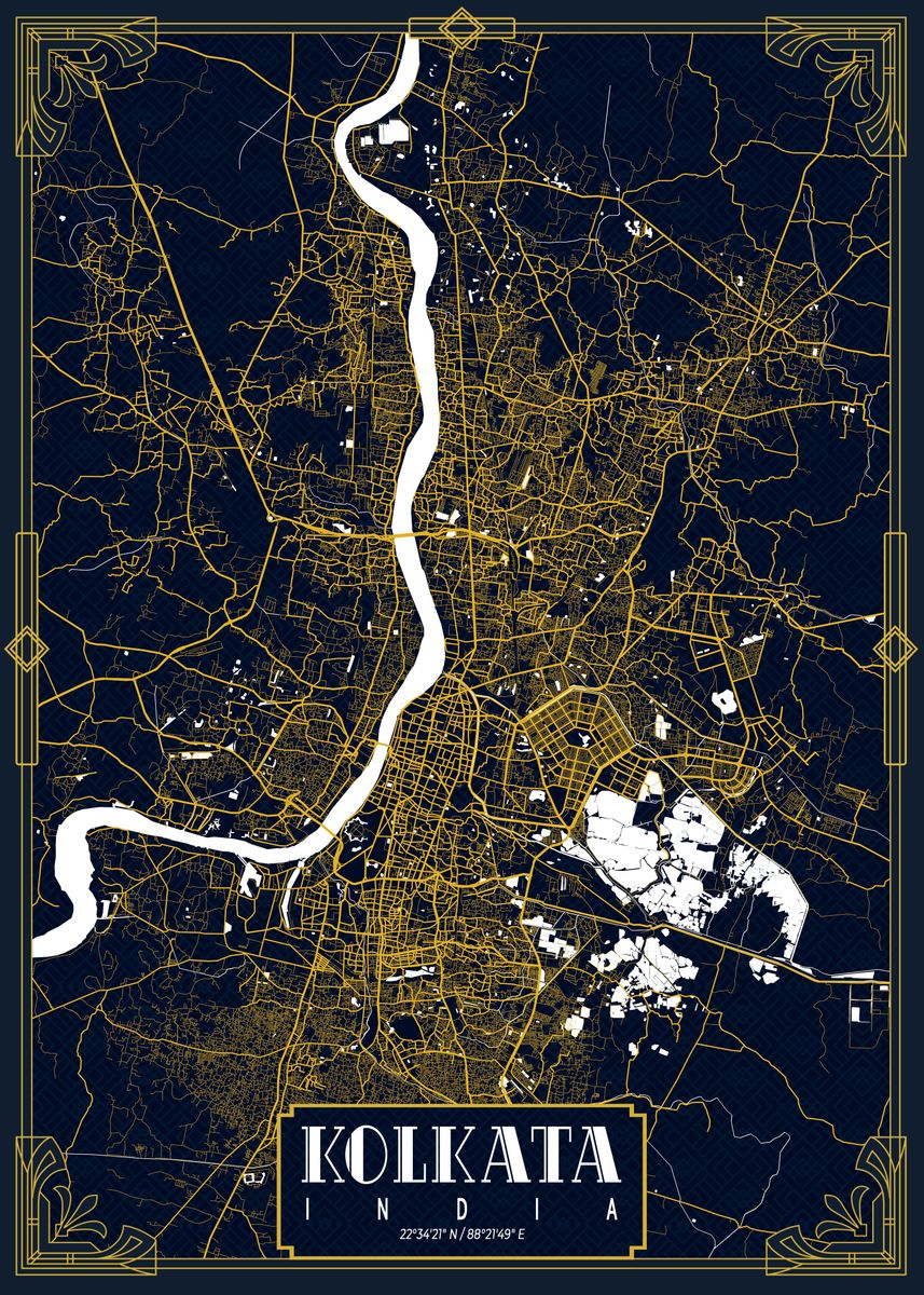 'Kolkata City Map Gold' Poster, picture, metal print, paint by deMAP ...