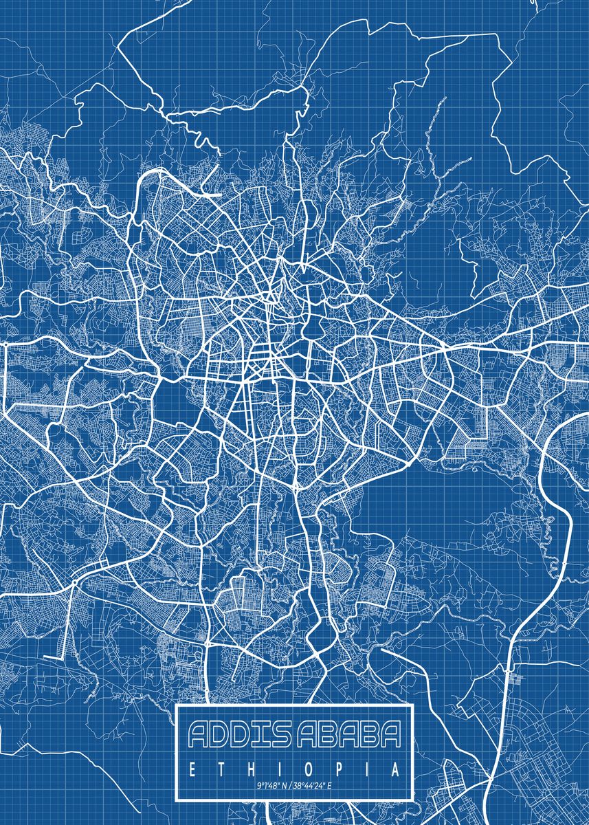 'Addis Ababa Map Blueprint' Poster by deMAP Studio | Displate
