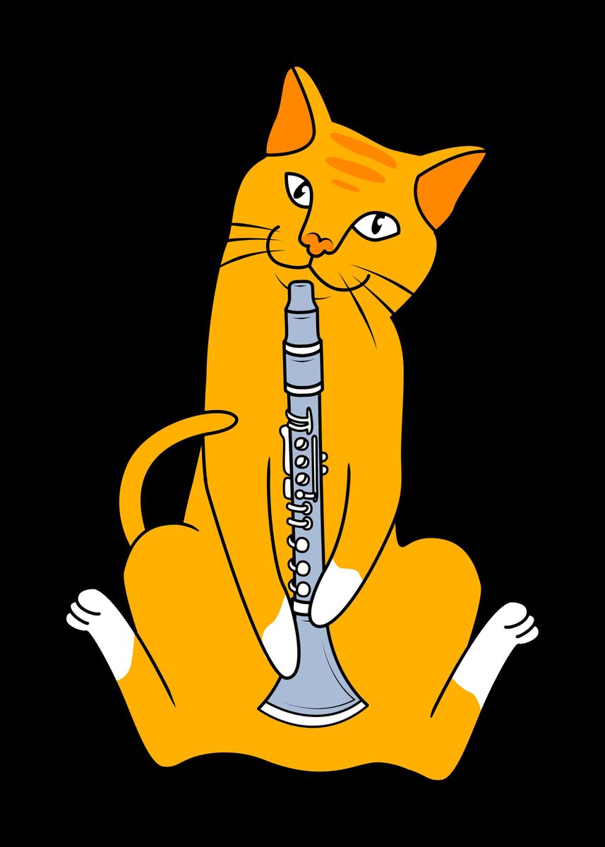 'Clarinet Cat' Poster, picture, metal print, paint by FunnyGifts | Displate