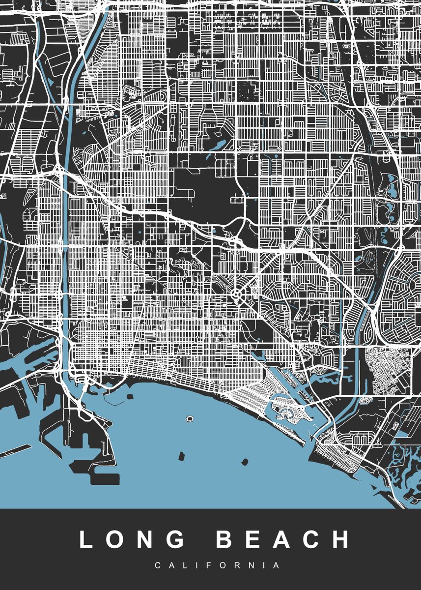 'LONG BEACH Map CALIFORNIA' Poster, picture, metal print, paint by ...