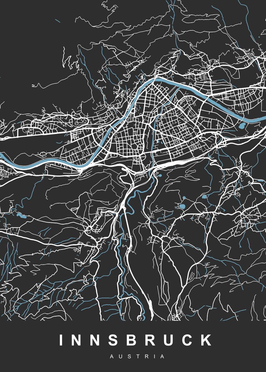 'INNSBRUCK Map AUSTRIA' Poster, picture, metal print, paint by ...