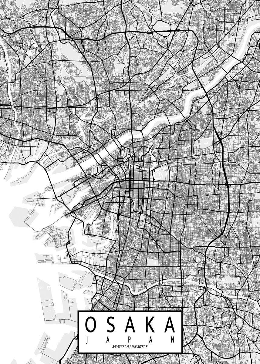 'Osaka City Map Light' Poster, picture, metal print, paint by deMAP ...