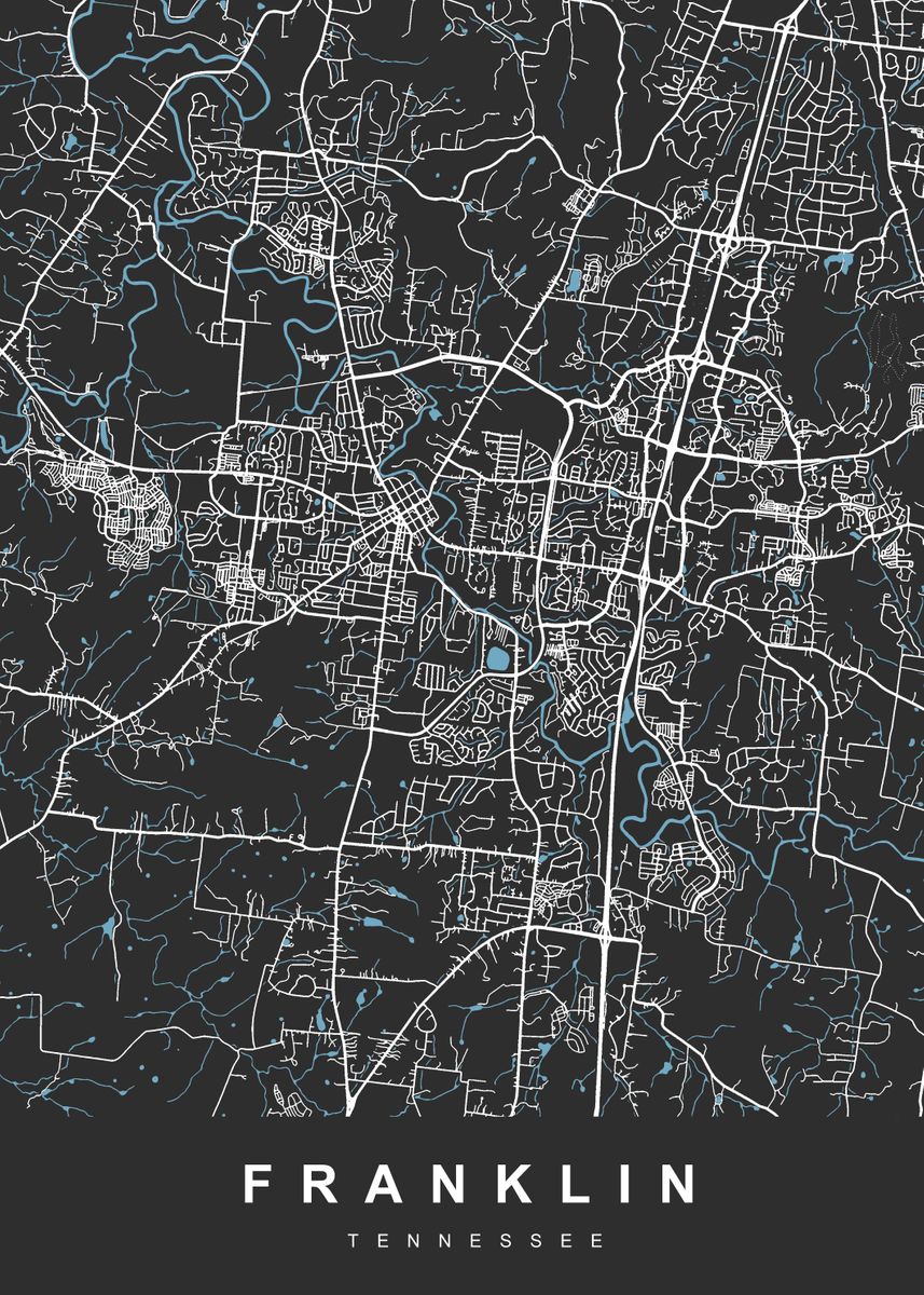 'FRANKLIN Map TENNESSEE' Poster, picture, metal print, paint by ...