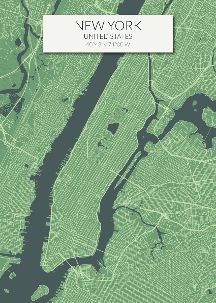 'New York Green Map' Poster, picture, metal print, paint by dkDesign ...