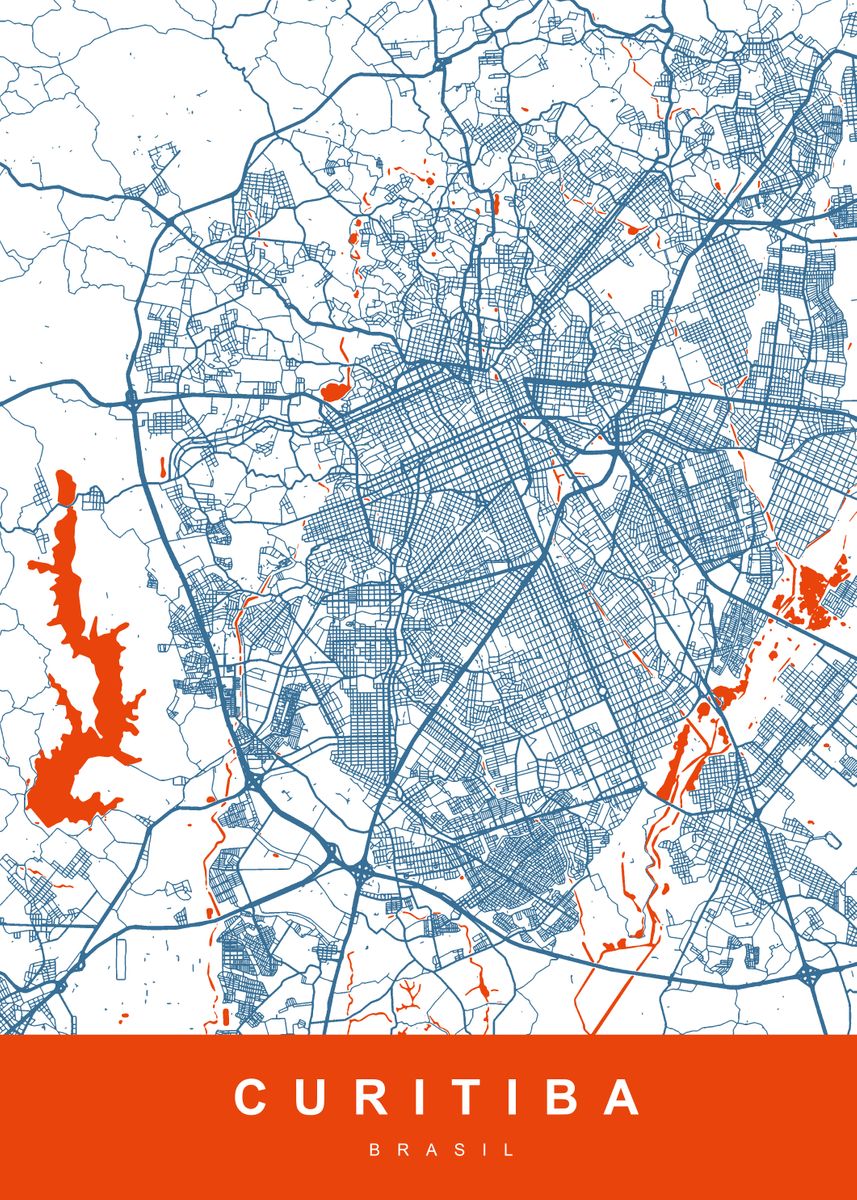 'CURITIBA Map BRASIL' Poster, picture, metal print, paint by UrbanMaps ...
