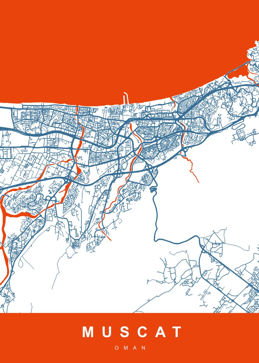 'MUSCAT Map OMAN' Poster, picture, metal print, paint by UrbanMaps ...