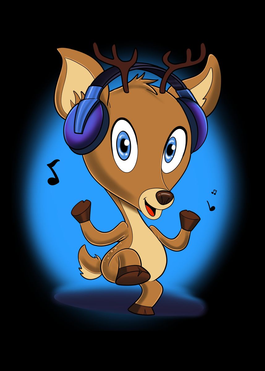 'Music Lover I DJ Deer' Poster, picture, metal print, paint by ...