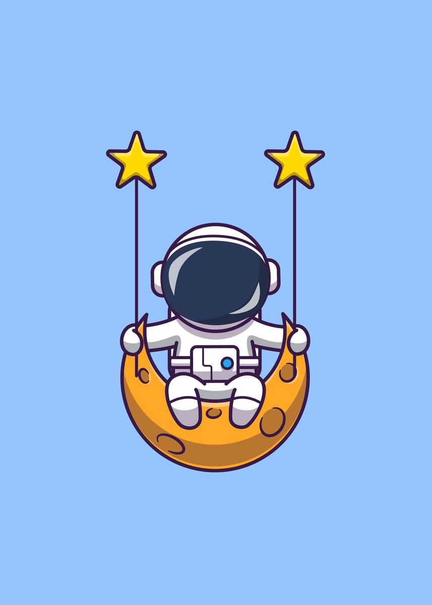 'Cute Astronaut Swinging' Poster, picture, metal print, paint by ...