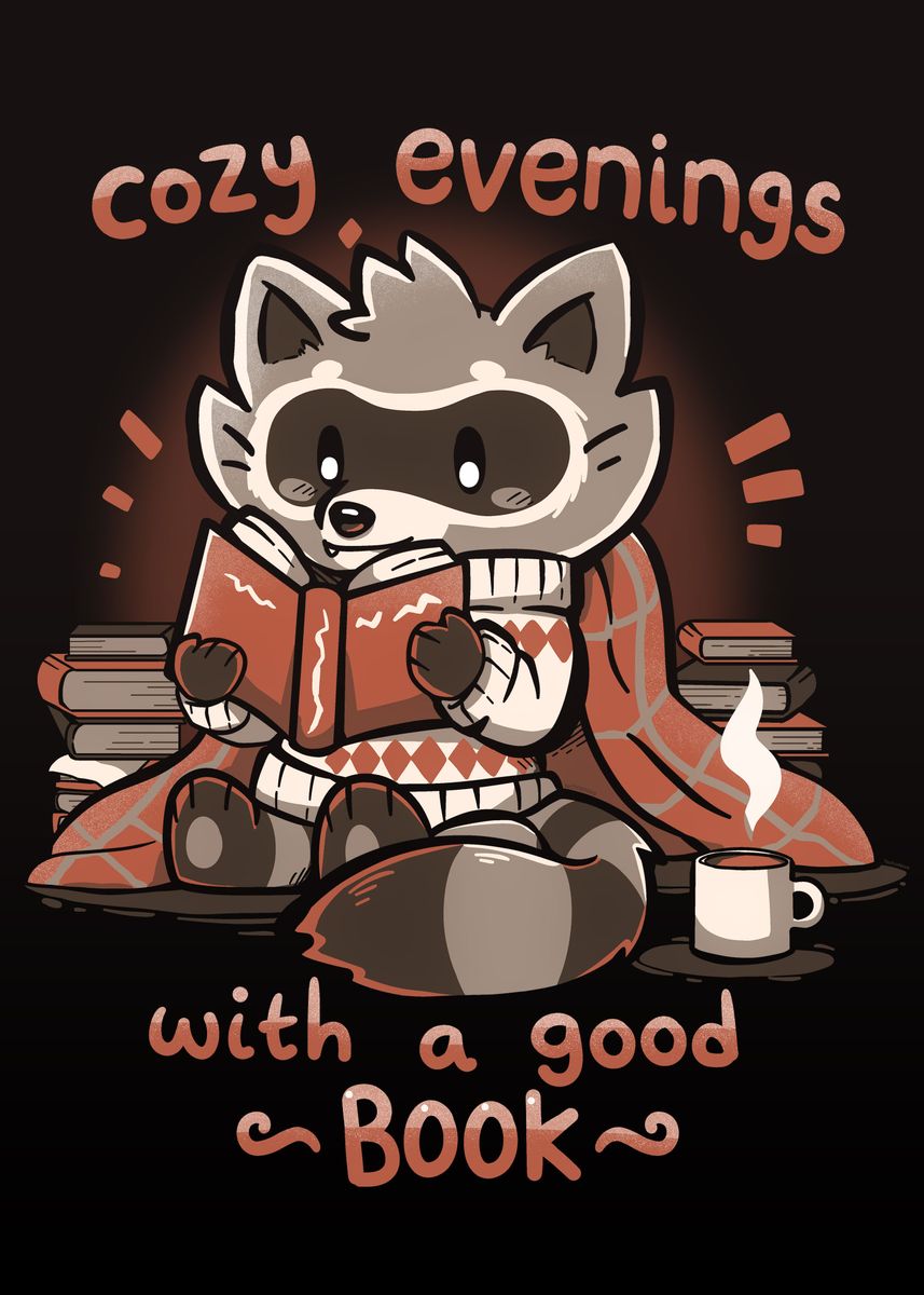 'Cozy Evenings Good Book' Poster by Sarah Richford | Displate