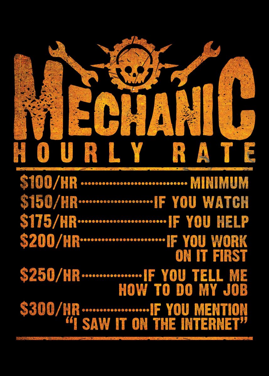 'Mechanic Hourly Rate Skull' Poster, picture, metal print, paint by ...