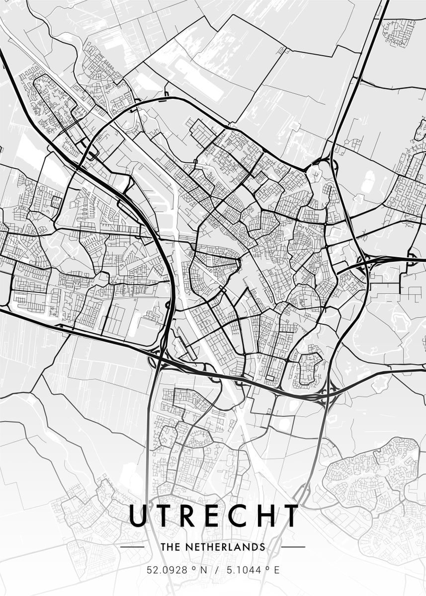 'Utrecht City Map White' Poster, picture, metal print, paint by MVDZ ...