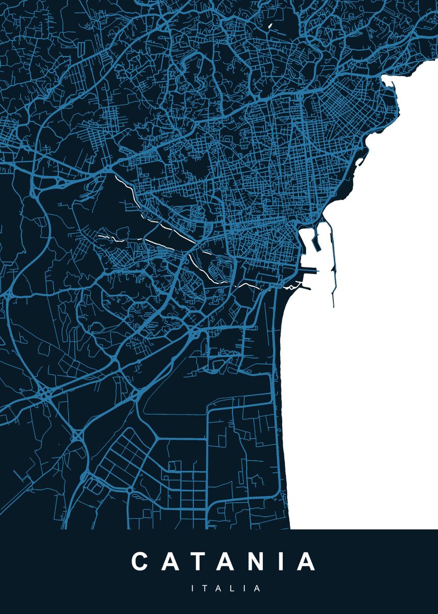 'CATANIA Map ITALY' Poster, picture, metal print, paint by UrbanMaps ...
