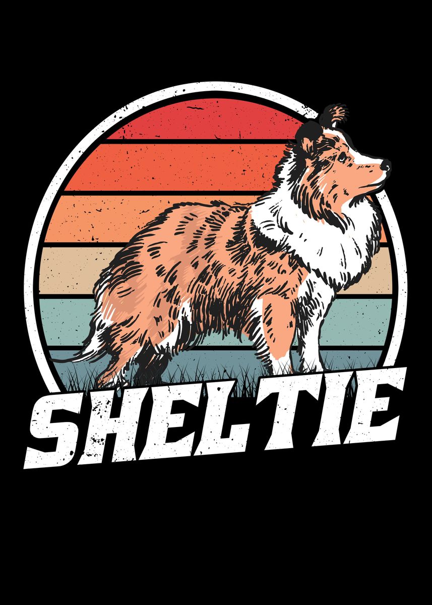 'Sheltie Retro Sheepdog' Poster, picture, metal print, paint by ...