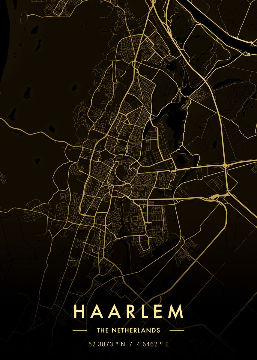 'Haarlem City Map Gold' Poster, picture, metal print, paint by MVDZ ...