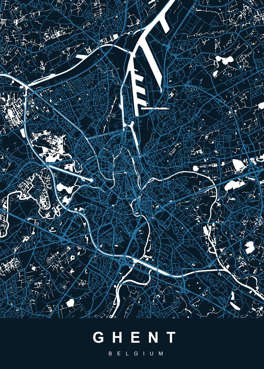 'GHENT Map BELGIUM' Poster, picture, metal print, paint by UrbanMaps ...