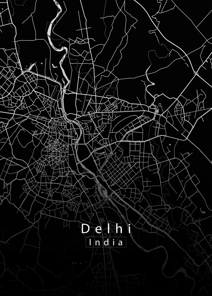 'Delhi City Map' Poster, picture, metal print, paint by Mapique | Displate