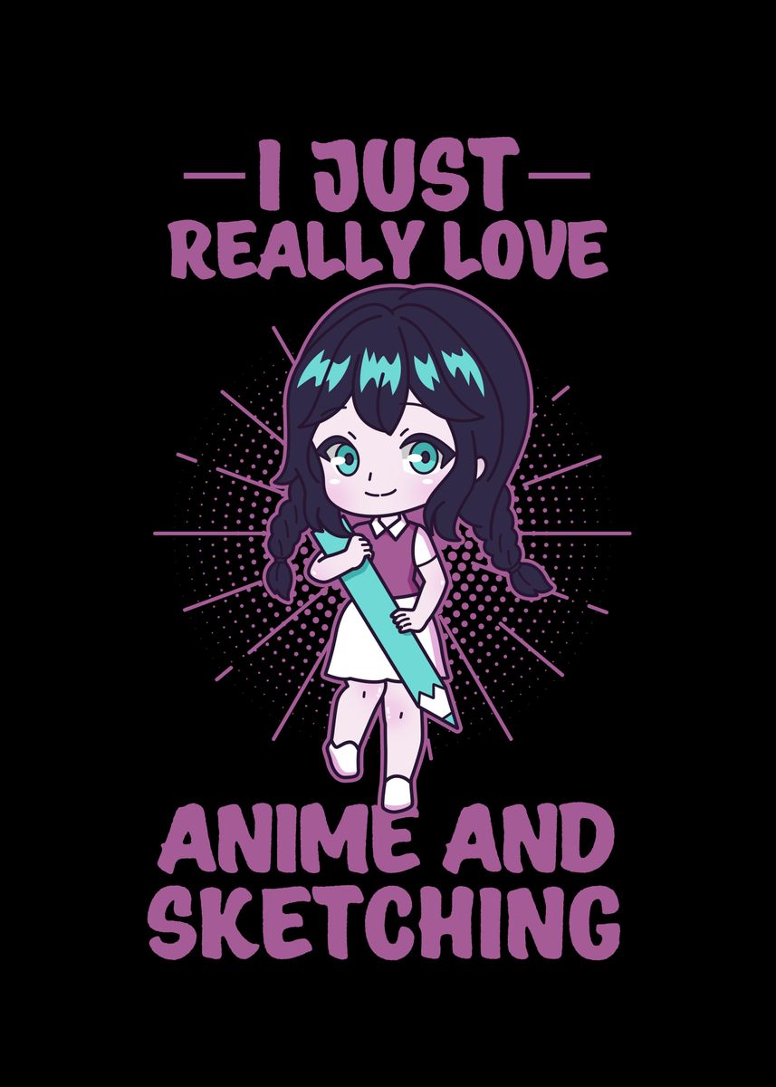 'Chibi Anime Girl Sketching' Poster, picture, metal print, paint by ...