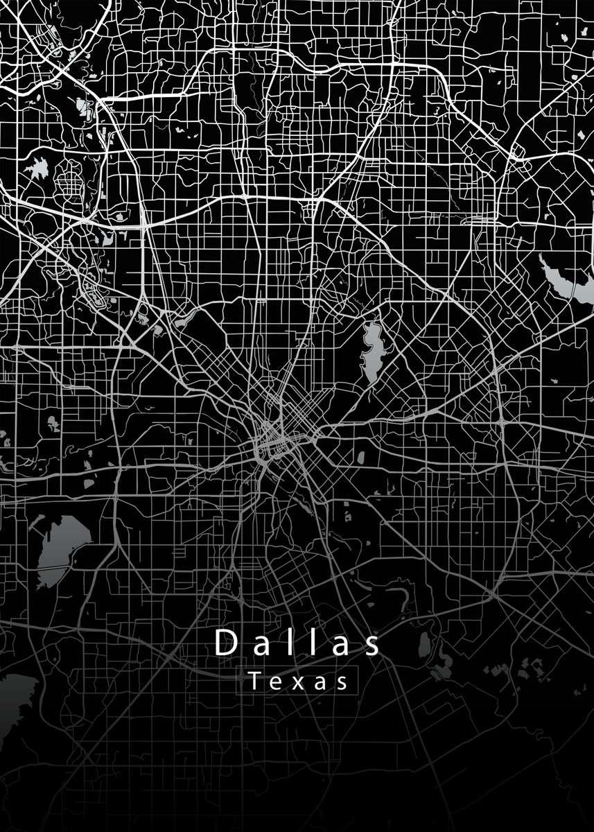 'Dallas City Map' Poster, picture, metal print, paint by Mapique | Displate