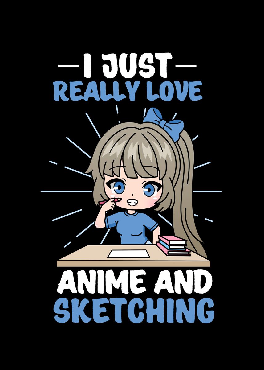 'Chibi Anime Girl Sketching' Poster, picture, metal print, paint by ...