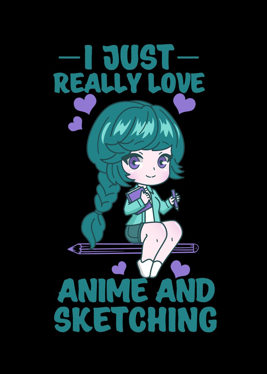 'Chibi Anime Girl Sketching' Poster, picture, metal print, paint by ...