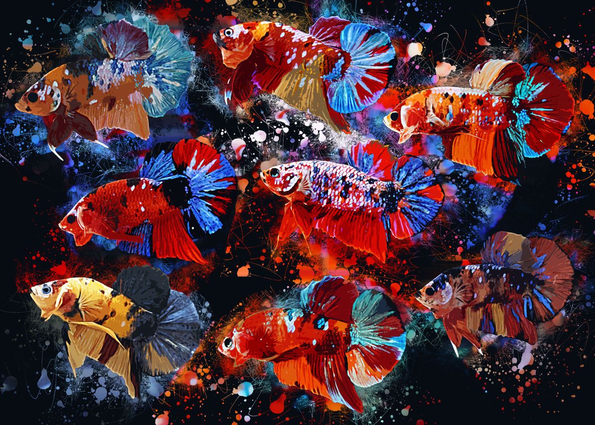 'Multicolor Bettas' Poster by Upscale Betta | Displate