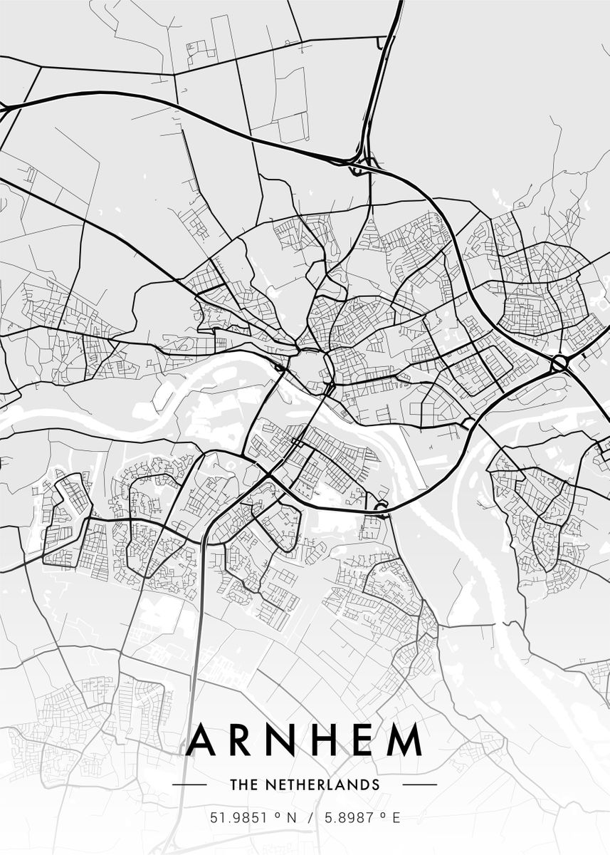 'Arnhem City Map White' Poster, picture, metal print, paint by MVDZ ...