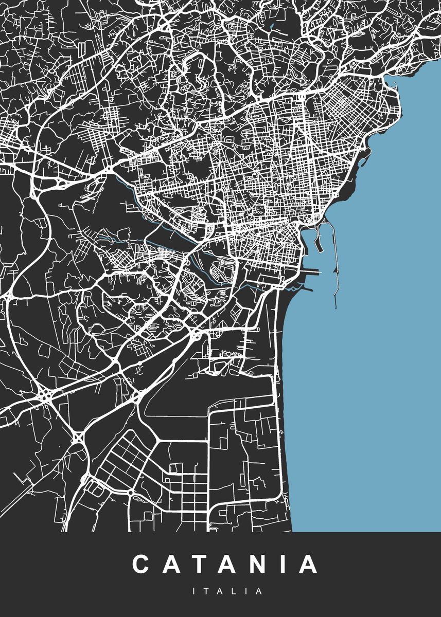'CATANIA Map ITALY' Poster, picture, metal print, paint by UrbanMaps ...