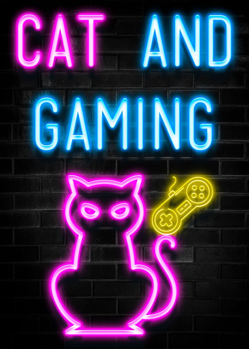 'CAT AND GAMING' Poster, picture, metal print, paint by Reflection ...