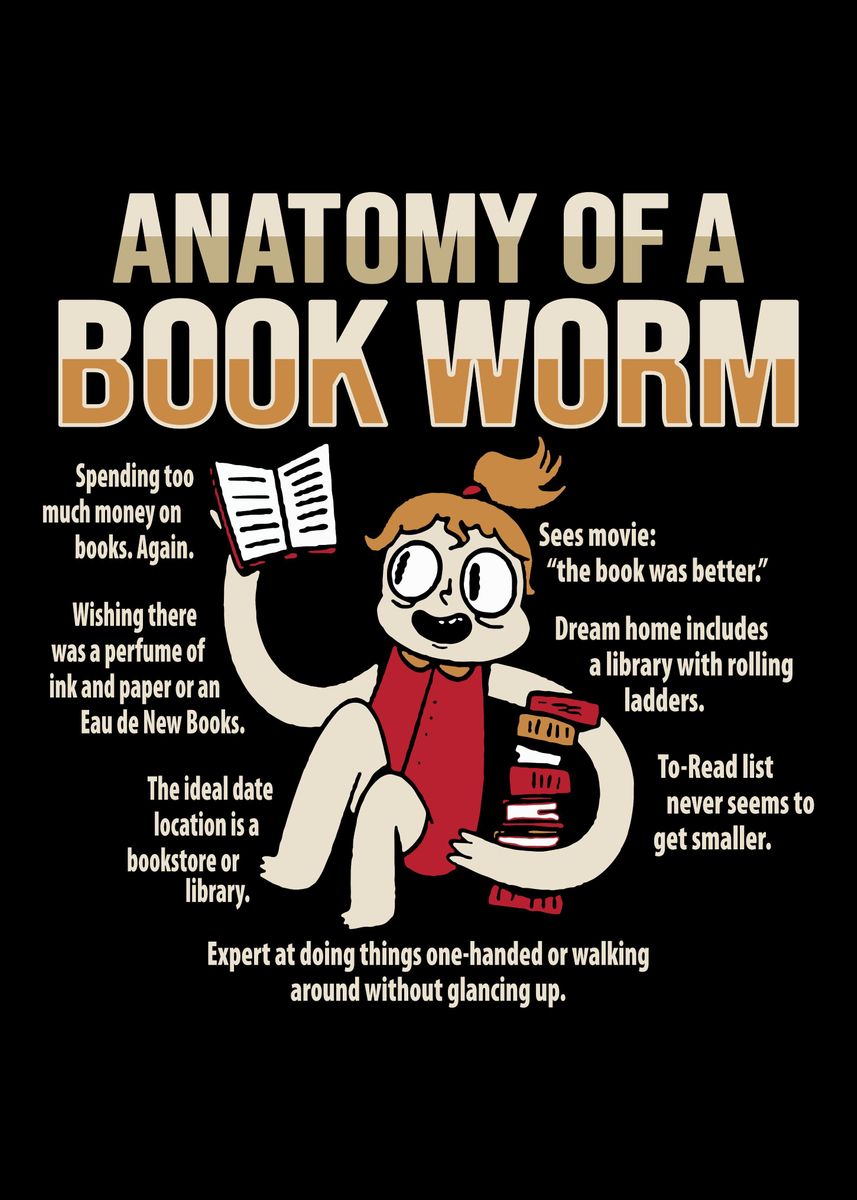 'Bookworm Bibliophile Book' Poster, picture, metal print, paint by ...